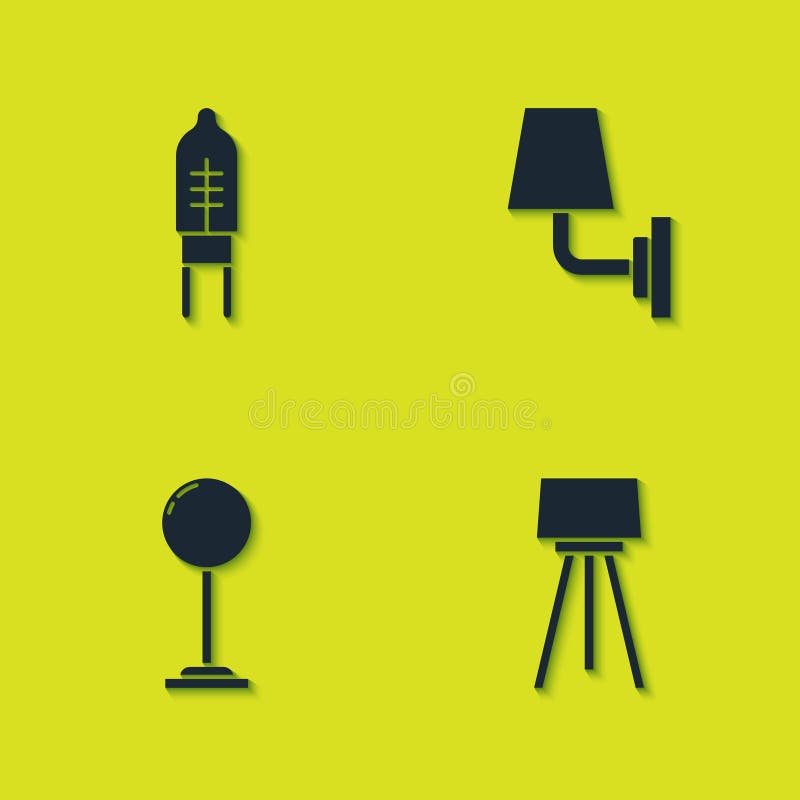 Set Light Emitting Diode, Floor Lamp, and Wall Sconce Icon. Vector ...