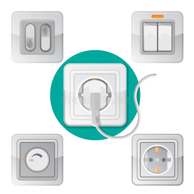 Set of Light on Off Switches, Power Socket with Plug Stock Vector ...