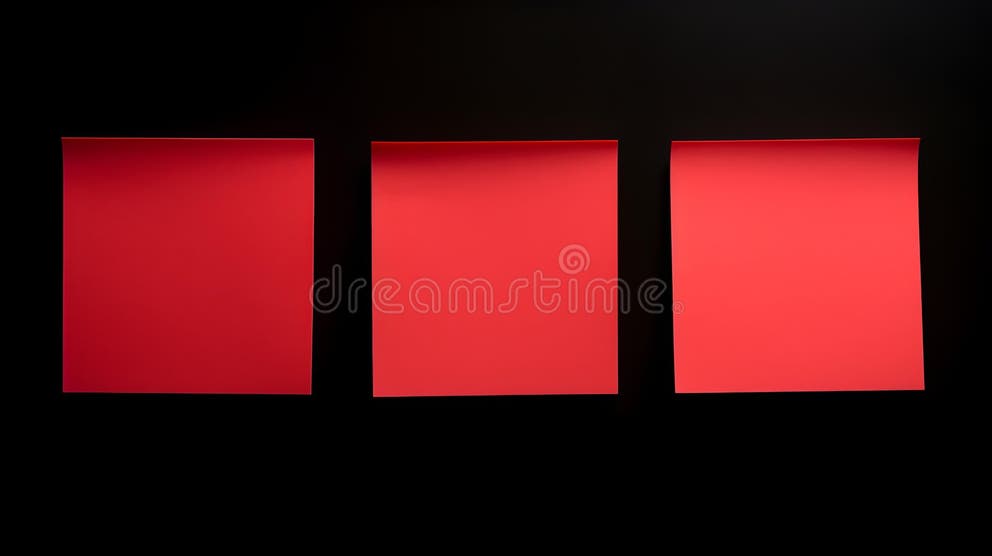 Set of Light Red Square Paper Notes on a Black Background ...