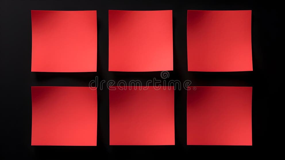 Set of Light Red Square Paper Notes on a Black Background ...