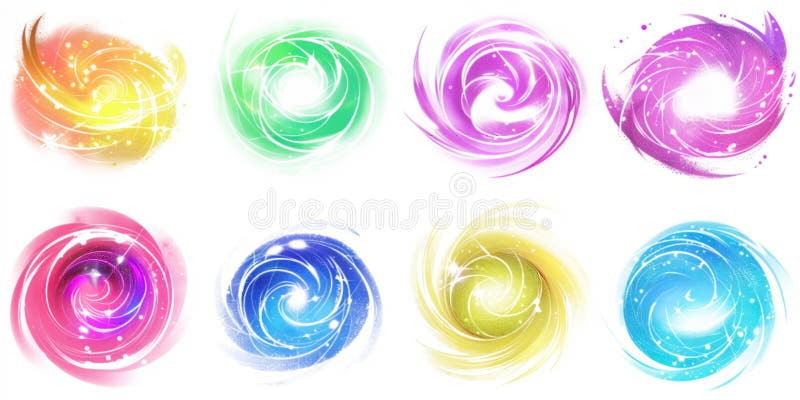 Set of Light Swirl Effects Wizard Spell on a White Background. Stock ...