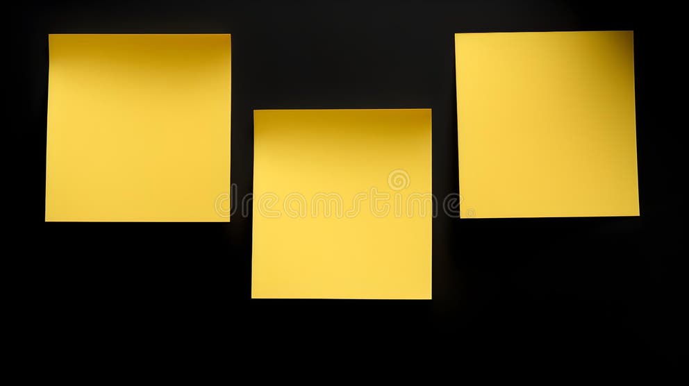 Set of Light Yellow Square Paper Notes on a Black Background ...