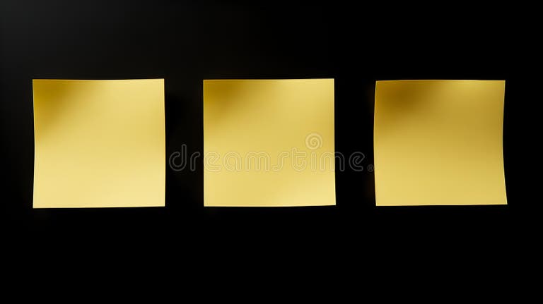 Set of Light Yellow Square Paper Notes on a Black Background ...