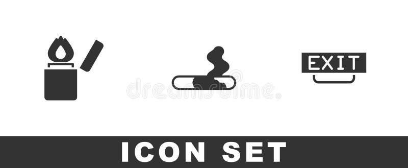 Set Lighter, Cigarette and Fire Exit Icon. Vector Stock Vector ...
