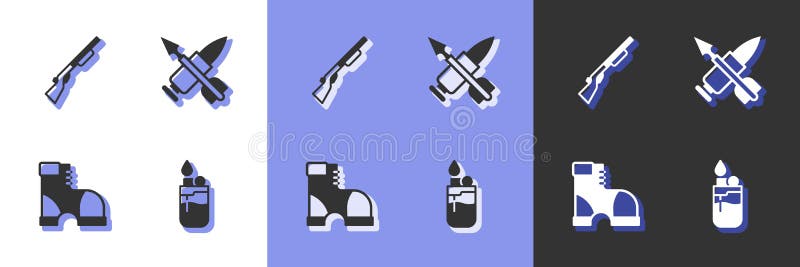 Set Lighter, Hunting Gun, Hunter Boots and Crossed Bullet with Arrow ...