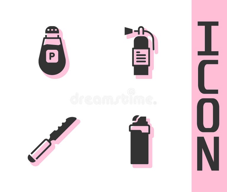 Set Lighter, Pepper, Bread Knife and Fire Extinguisher Icon. Vector ...