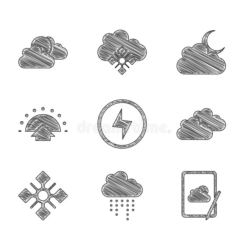 Set Lightning Bolt, Cloud with Rain, Weather Forecast, Snowflake ...