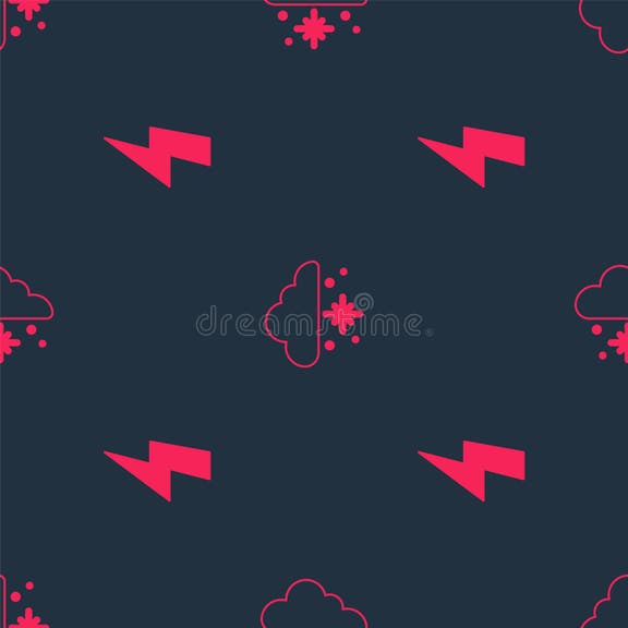 Set Lightning Bolt and Cloud with Snow on Seamless Pattern. Vector ...
