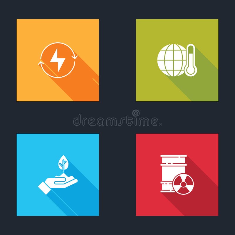 Set Lightning Bolt, Global Warming, Plant Hand and Radioactive Waste ...