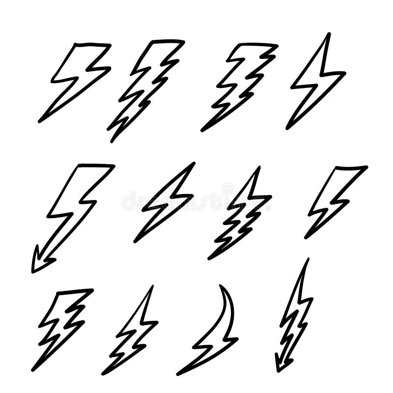 Set Lightning Bolt. Thunderbolt, Lightning Strike. Doodle Hand Drawn ...