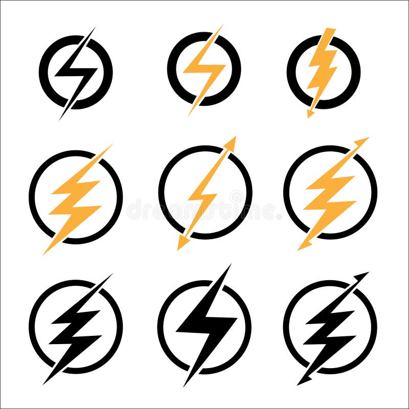 Set of Lightning Flat Icons on White Background. Modern Flat Style ...