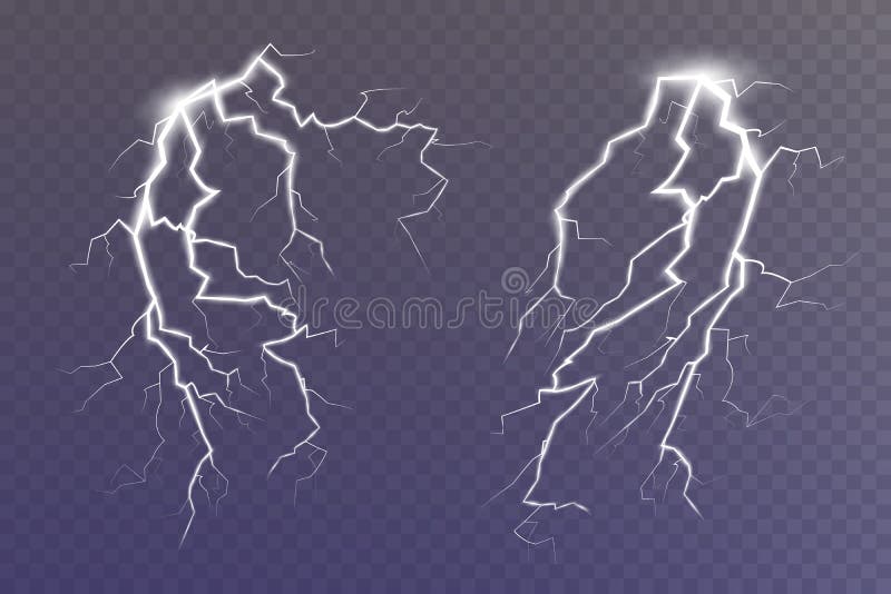 Set of Lightning Magical and Bright Light Effect. Thunderstorm with ...