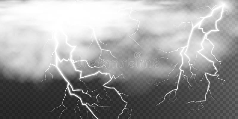 Set of Lightning Magical and Bright Light Effect. Thunderstorm with ...