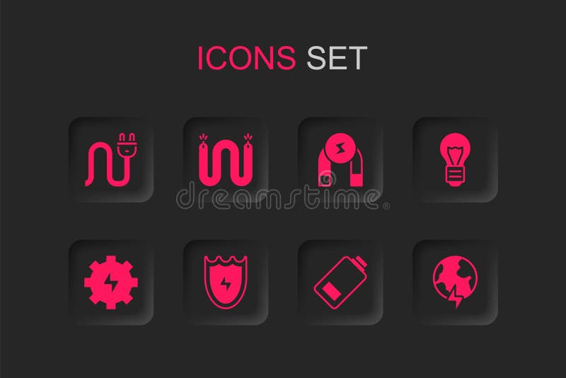 Set Lightning and Shield, Electric Cable, Plug, Battery Charge ...