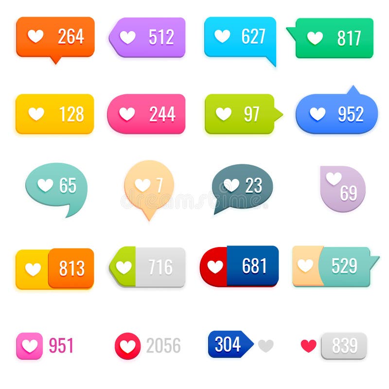 Set of Like Counter Notification Icons on Ribbons and Labels Stock ...