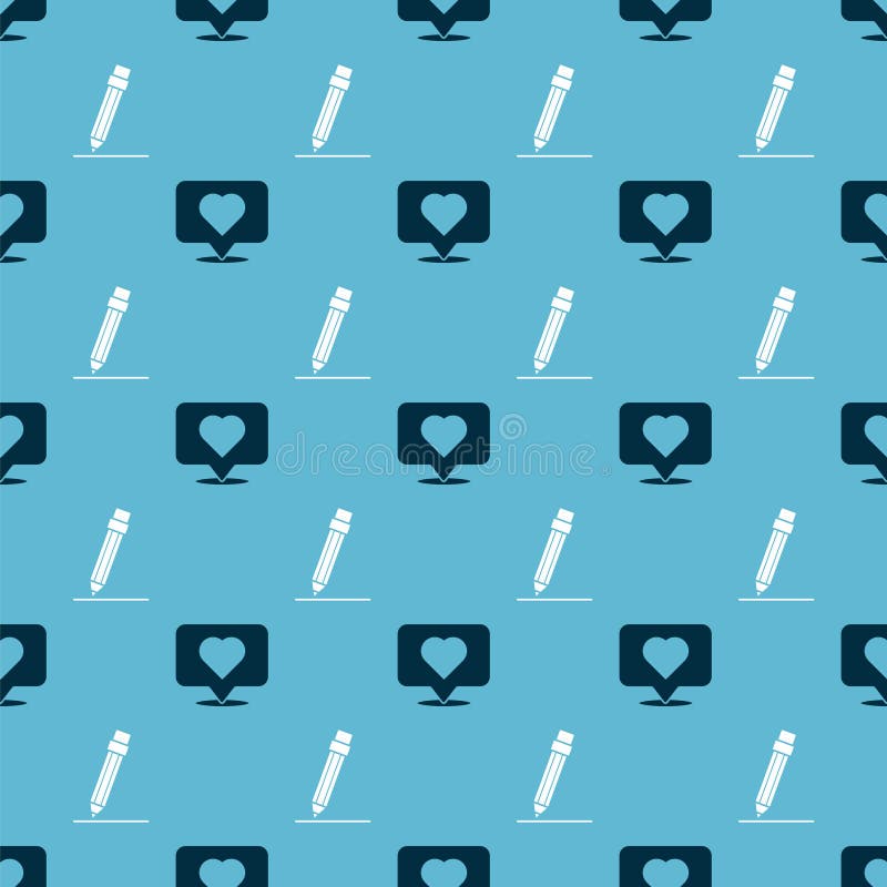 Set Like and Heart and Pencil with Eraser on Seamless Pattern. Vector ...