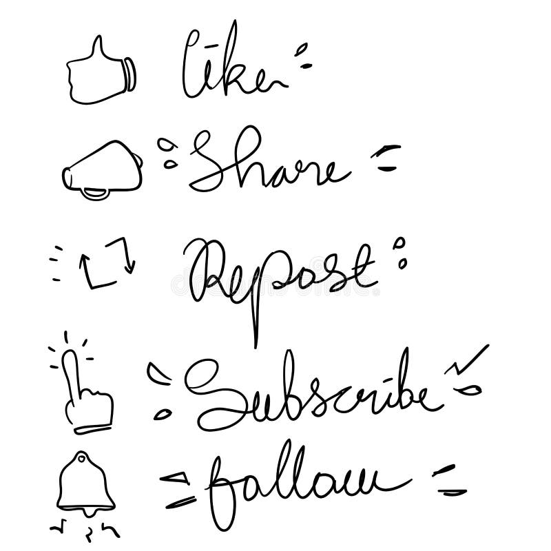 Set of Like Share Repost Subscribe Follow Hand Lettering Illustration ... Set of Like Share Repost Subscribe Follow Hand Lettering Illustration ...