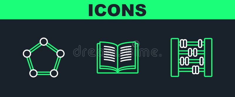 Set Line Abacus, Geometric Figure Pentagonal Prism and Open Book Icon ... Set Line Abacus, Geometric Figure Pentagonal Prism and Open Book Icon ...