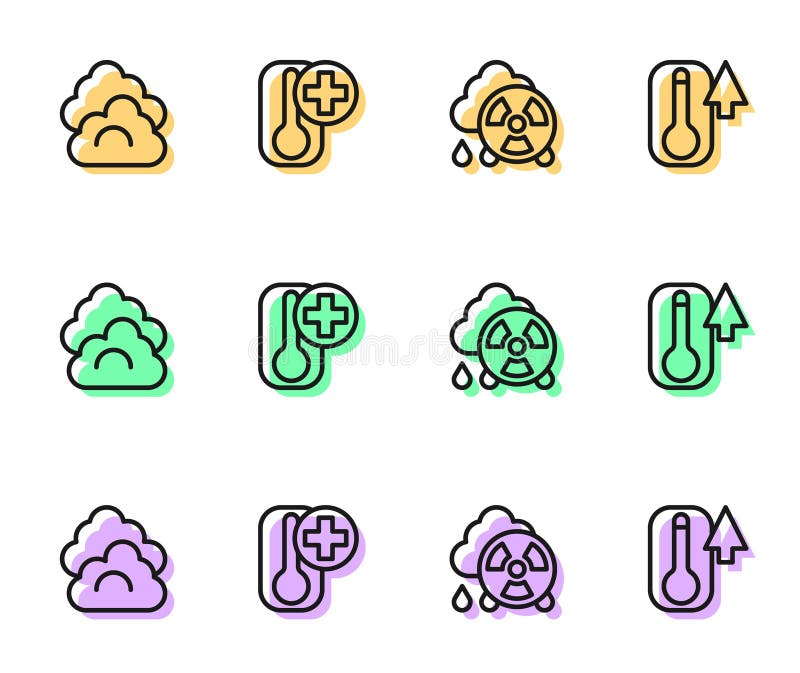 Set Line Acid Rain Radioactive Cloud, Cloud, Thermometer and Icon ...