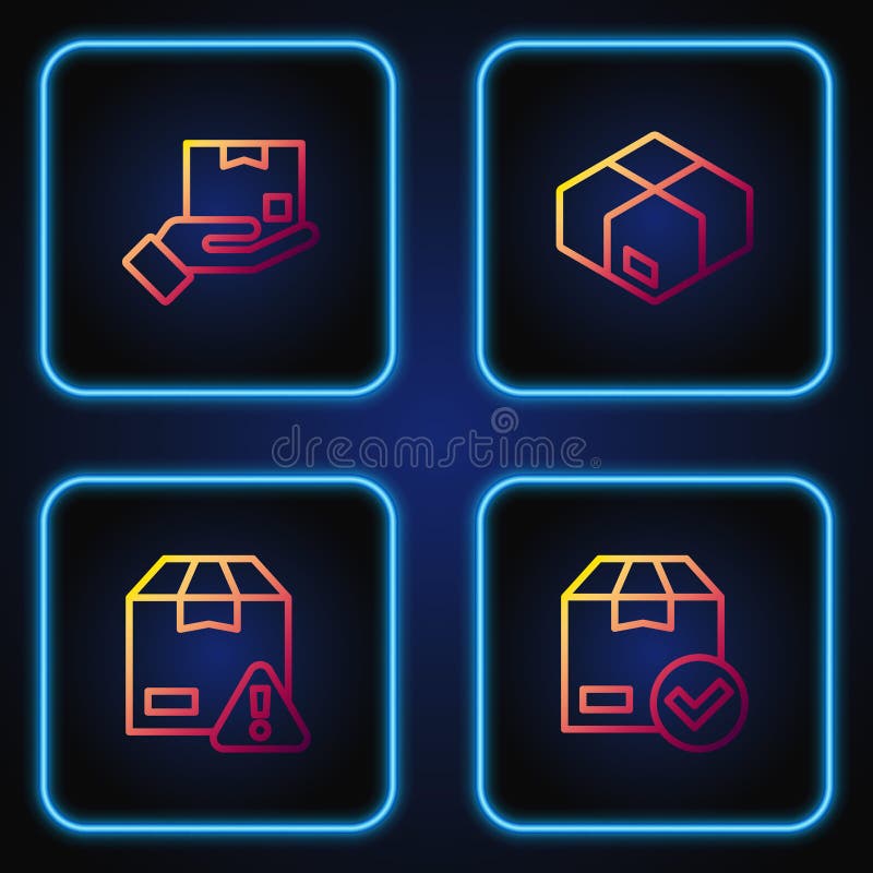 Set Line Ackage Box with Check Mark, Delivery Security Shield, Hand and ...