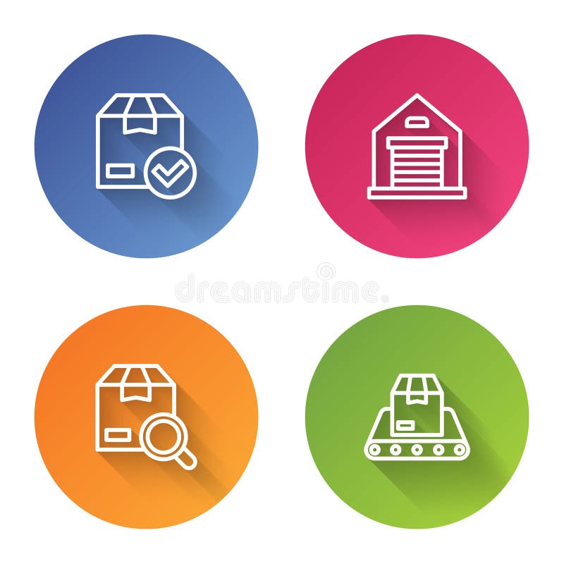 Set Line Ackage Box with Check Mark, Warehouse, Search Package and ...