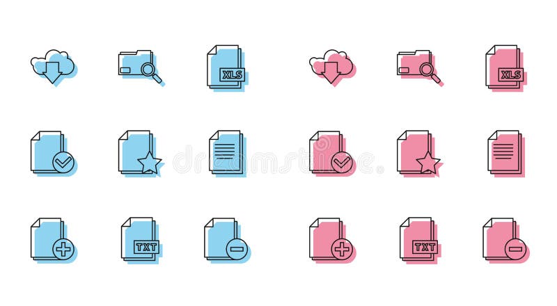 Set Line Add New File, TXT Document, Cloud Download, Document with ... Set Line Add New File, TXT Document, Cloud Download, Document with ...