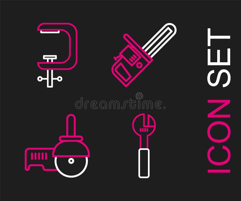 Set Line Adjustable Wrench, Angle Grinder, Chainsaw and Clamp and Tool ...