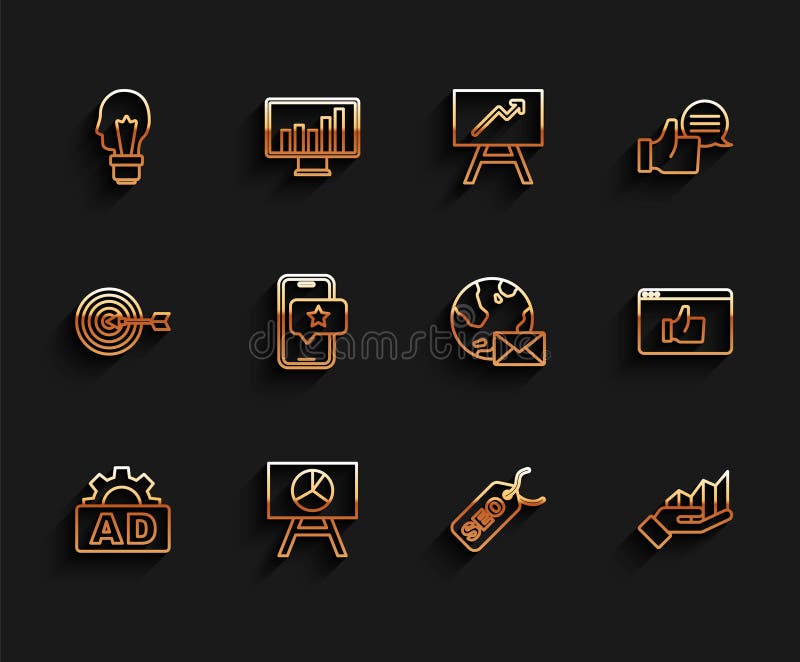 Set Line Advertising, Board with Graph Chart, Light Bulb Concept of ...