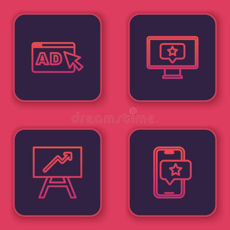 Set Line Advertising, Board with Graph Chart, Monitor Star and Mobile ... Set Line Advertising, Board with Graph Chart, Monitor Star and Mobile ...