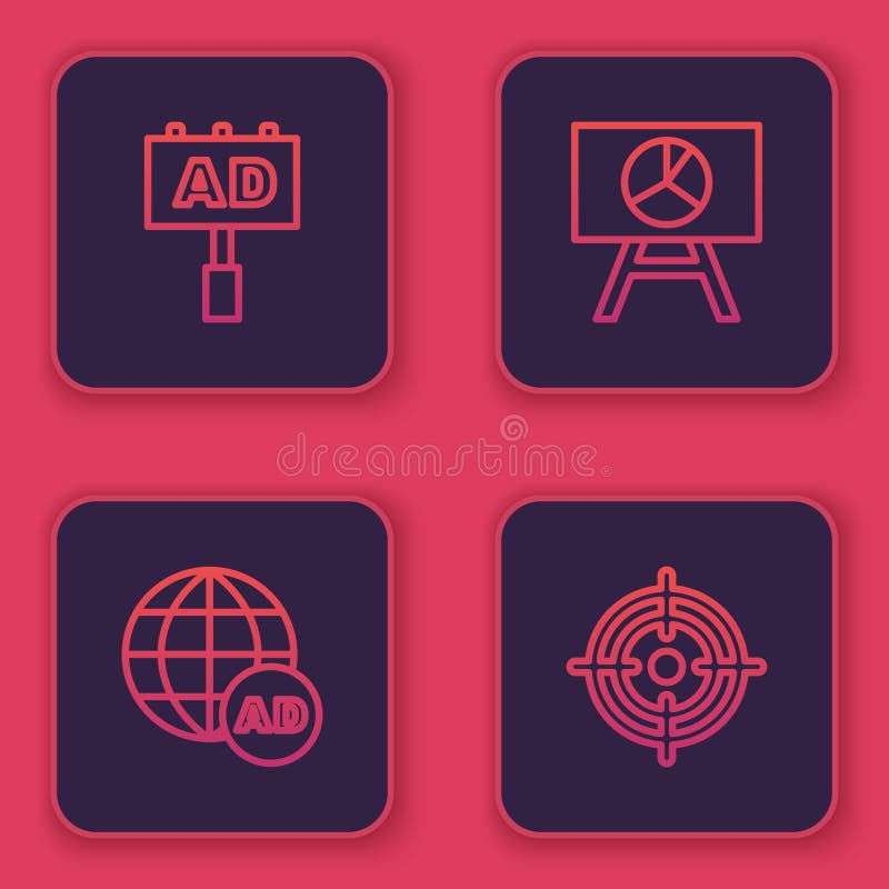Set Line Advertising, , Board with Graph Chart and Target. Blue Square ... Set Line Advertising, , Board with Graph Chart and Target. Blue Square ...