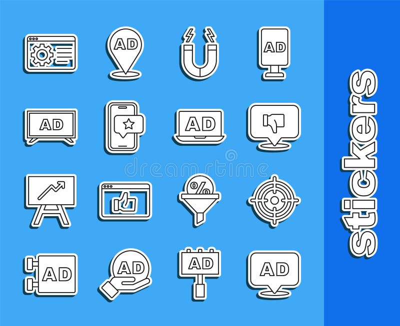 Set Line Advertising, Target, Dislike Speech Bubble, Magnet, Mobile ... Set Line Advertising, Target, Dislike Speech Bubble, Magnet, Mobile ...