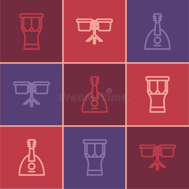 Set Line African Percussion Drum, Balalaika and Bongo Icon. Vector ...