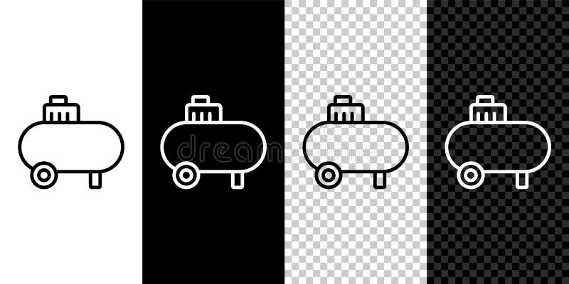 Set Line Air Compressor Icon Isolated on Black and White, Transparent ...