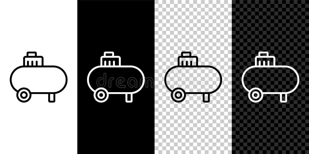 Set Line Air Compressor Icon Isolated on Black and White, Transparent ...