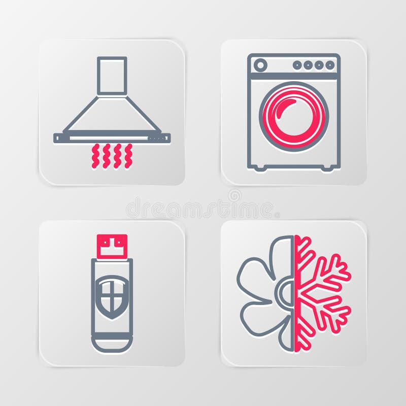 Set Line Air Conditioner, USB Flash Drive and Shield, Washer and ...