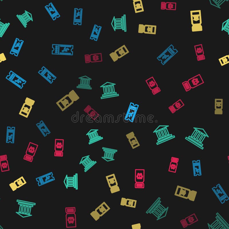 Set Line Airline Ticket, Museum Building, and Bus on Seamless Pattern ...