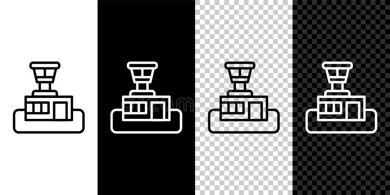 Set Line Airport Control Tower Icon Isolated on Black and White ...