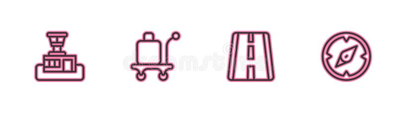 Set Line Airport Control Tower, Runway, Trolley Baggage and Compass ...