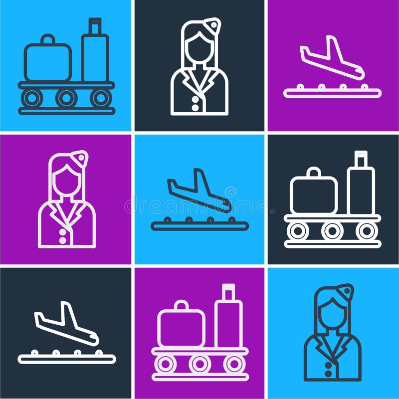 Set Line Airport Conveyor Belt with Suitcase, Plane Landing and ... Set Line Airport Conveyor Belt with Suitcase, Plane Landing and ...