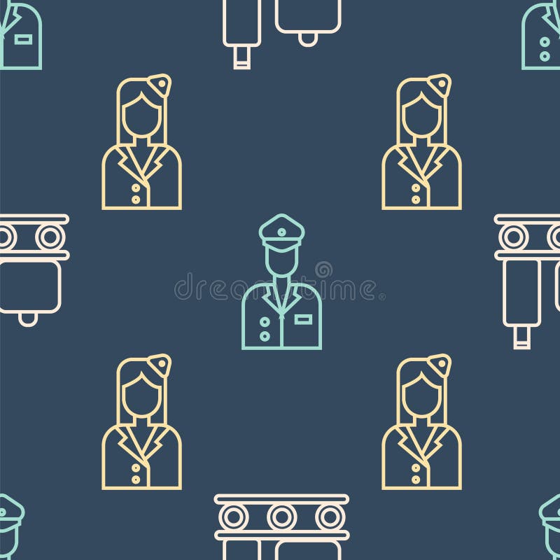 Set Line Airport Conveyor Belt with Suitcase, Stewardess and Pilot on ...