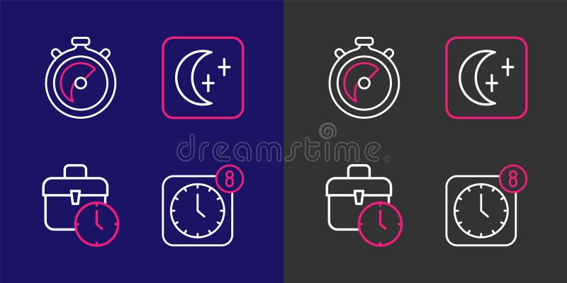 Set Line Alarm Clock App Mobile, Work Time, Moon and Stars and ...