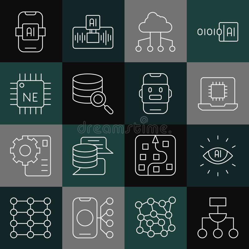 Set Line Algorithm, Artificial Intelligence AI, Processor CPU, Network Cloud Connection, Server ...