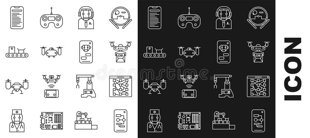 Set Line Algorithm, Global Technology Social Network, Drone Delivery Concept, Worker Robot ...