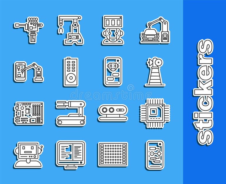 Set Line Algorithm, Processor with Microcircuits CPU, Antenna, Robot, Remote Control, Industrial ...