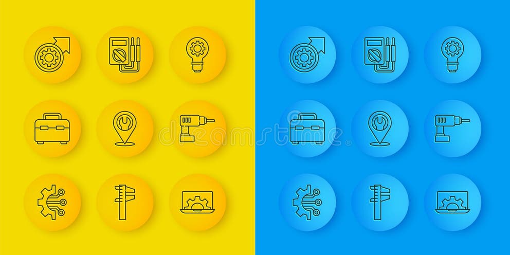 Set Line Algorithm, Toolbox, Location with Wrench Spanner, Laptop and ...