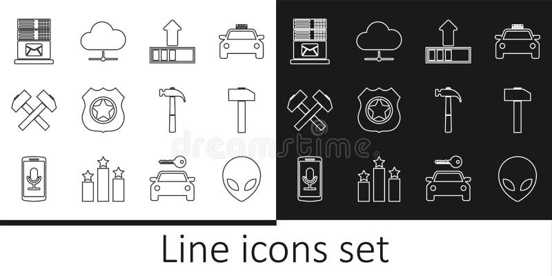 Set Line Alien, Hammer, Loading, Police Badge, Two Crossed Hammers ... Set Line Alien, Hammer, Loading, Police Badge, Two Crossed Hammers ...