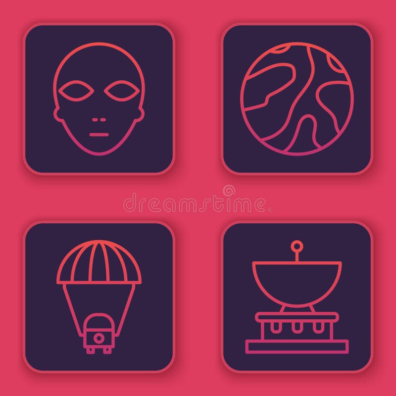 Set Line Alien, Planet Saturn, Falling Stars and Planet Saturn. Blue ...