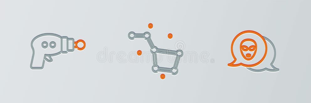 Set Line Alien, Ray Gun and Great Bear Constellation Icon. Vector Stock ...