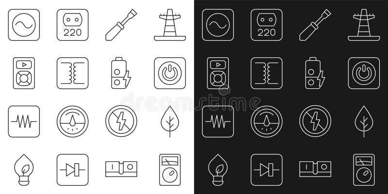 Set Line Ampere Meter, Multimeter, Leaf Eco Symbol, Power Button ...