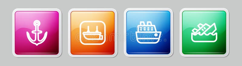 Set Line Anchor, Lifeboat, Cruise Ship and Sinking Cruise. Colorful ...